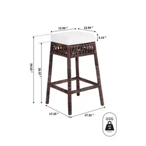 JONATHAN Y Bali Rattan Backless Counter Stool - Dark Brown (29.5" Bar Stool)